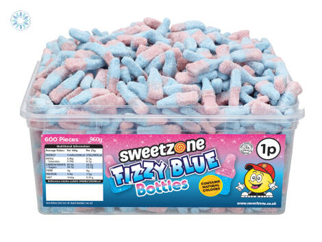 Halal Foods › Halal Sweets › Fizzy Blue Bottles (600 pieces in Tub) 1p