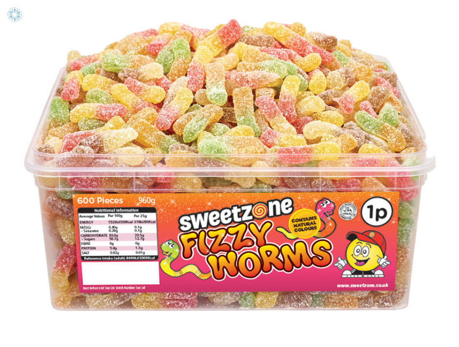 Halal Foods › Halal Sweets › Fizzy Worms (600 pieces in SweetZone Tub) 1p
