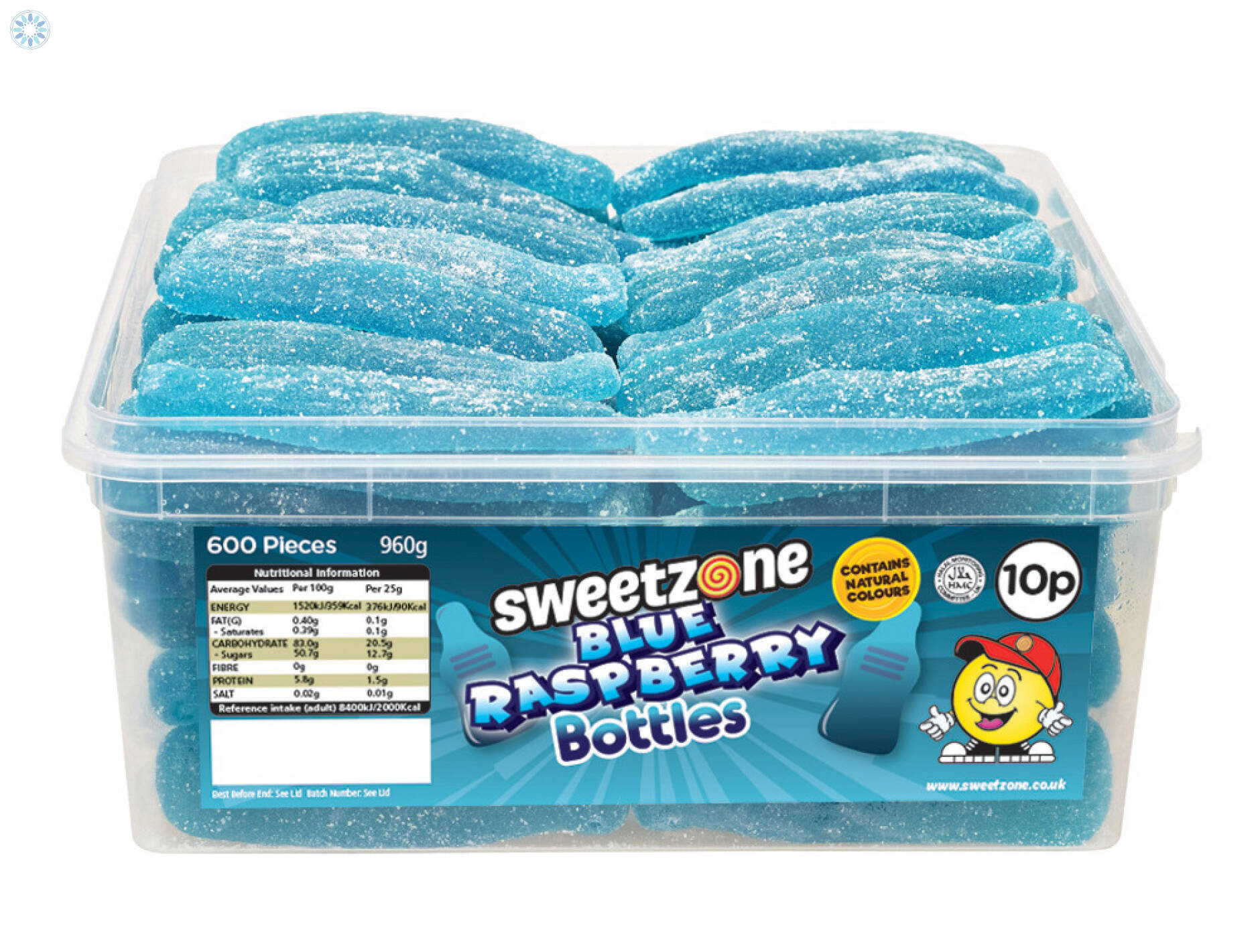Halal Foods › Halal Sweets › 10p Giant Blue Raspberry Bottles Sweetzon Tubs