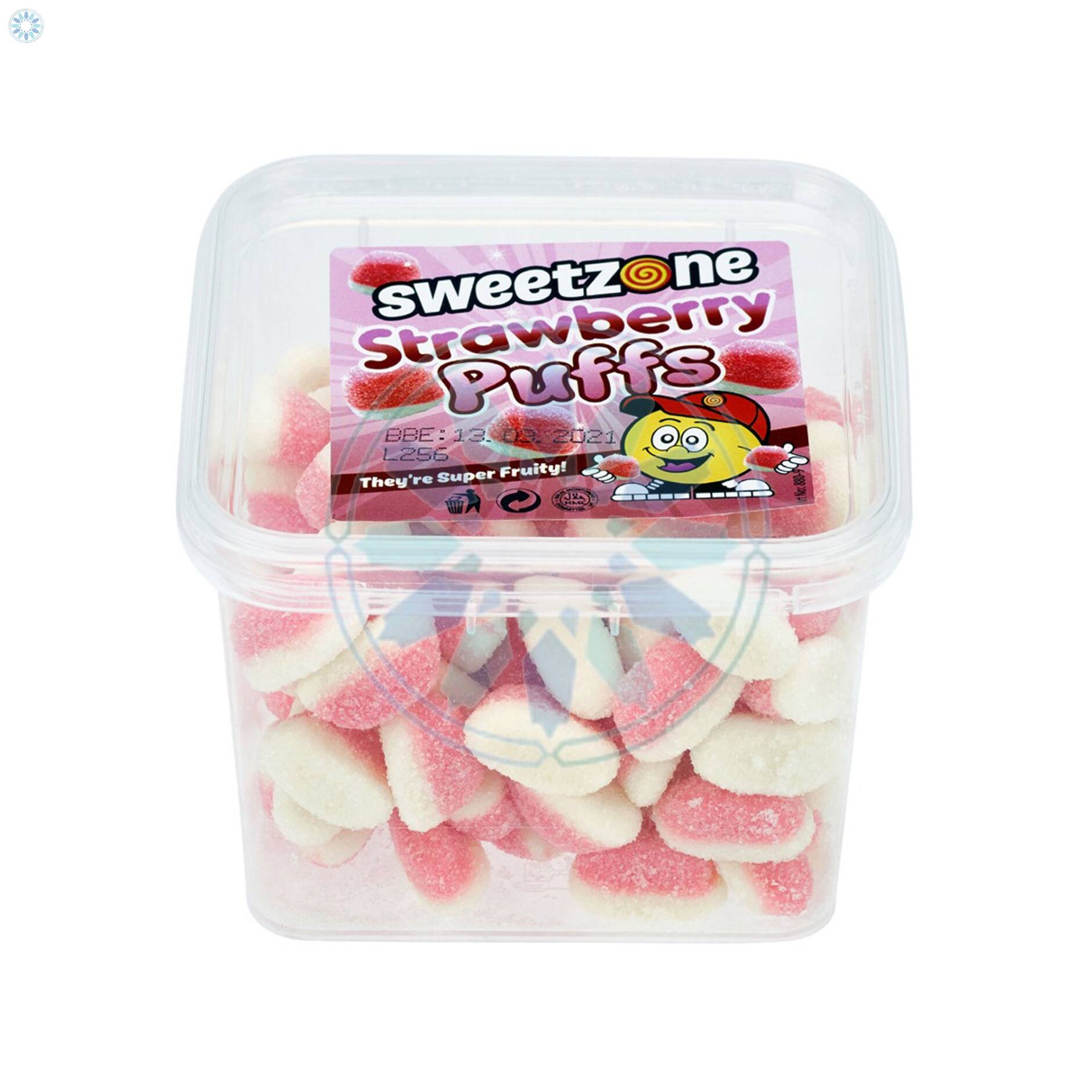 Halal Foods › Halal Sweets › 180g Fizzy Strawberry Puffs Sweetzone Tubs