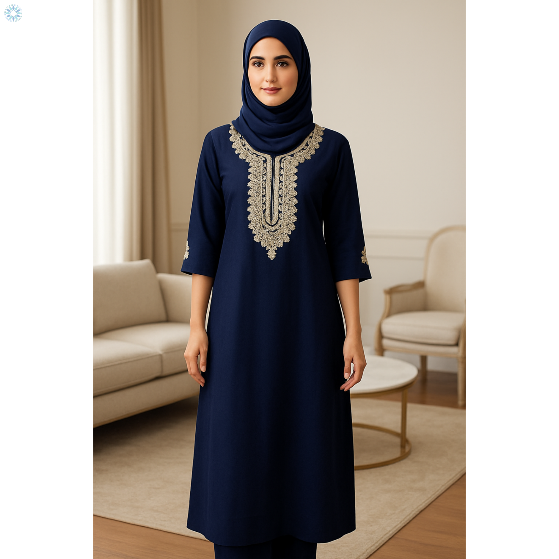 Clothing › Nightdress › Elegant Navy Blue Embroidered Abaya – Timeless ...