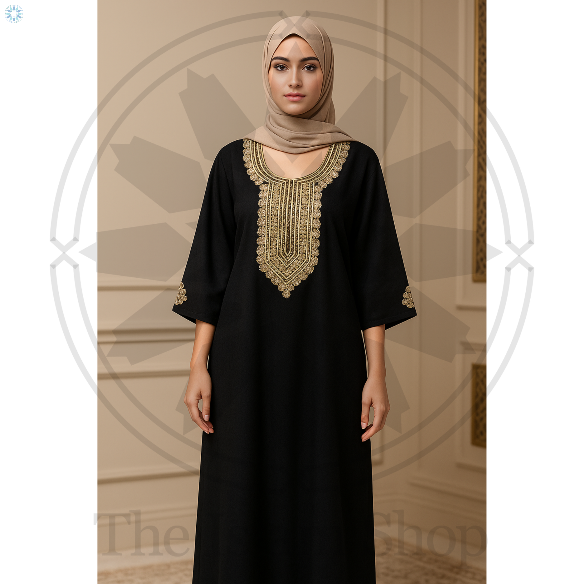 Clothing › Women's Abaya › Elegant Black Abaya with Golden Embroidery ...